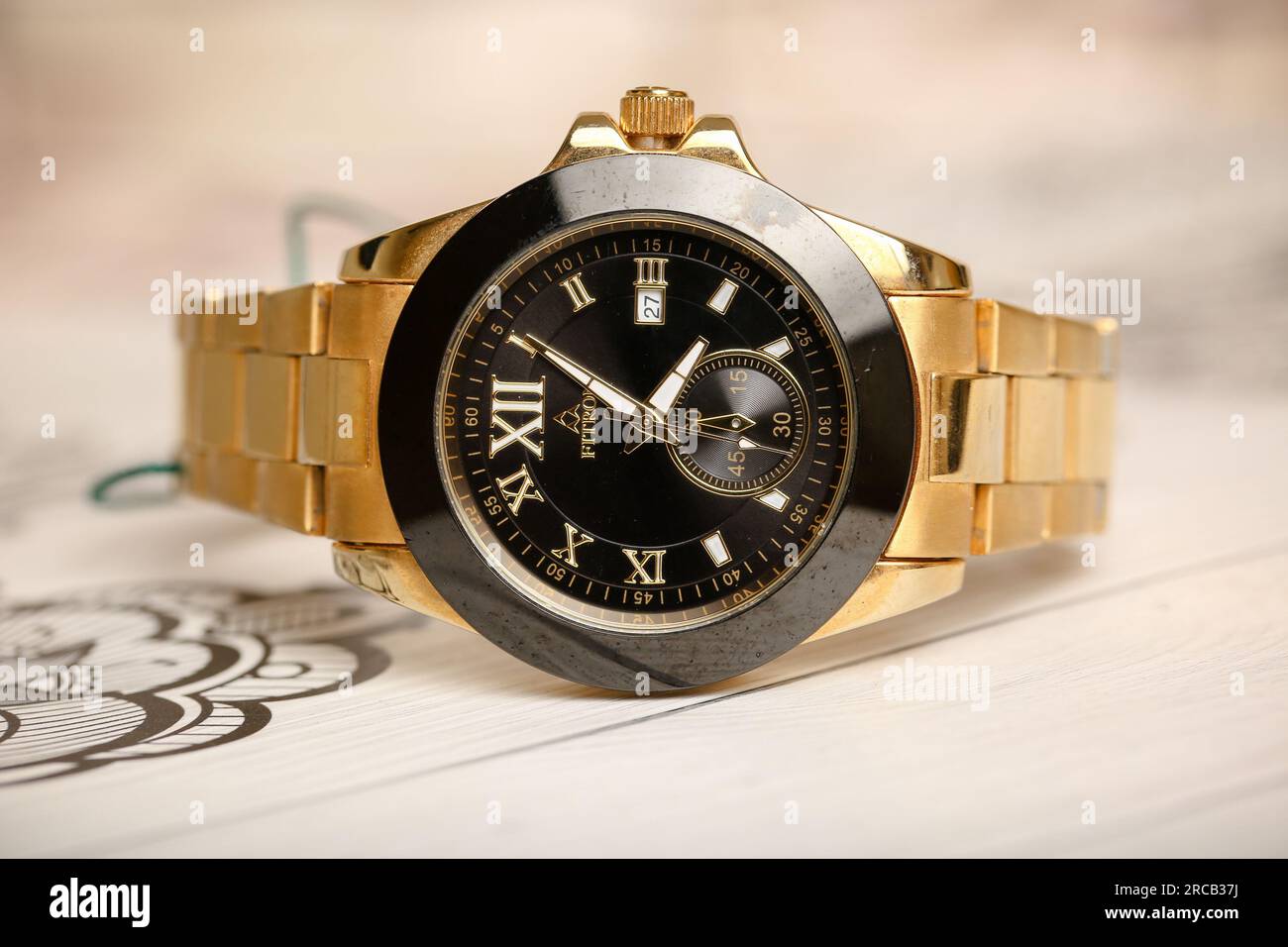 Hand wrist watch chronograph classic designer time clock Stock Photo ...