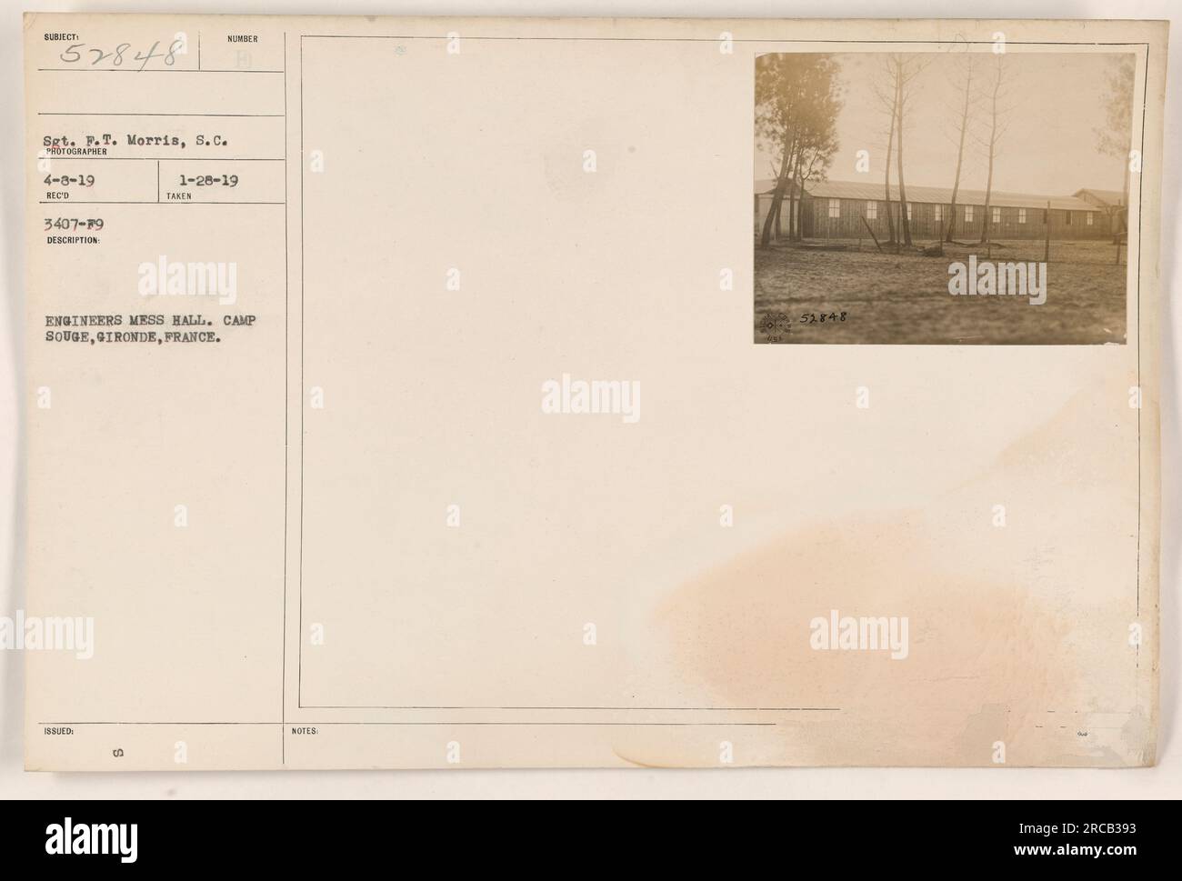 Engineers enjoying a meal at their mess hall in Camp Souge, Gironde ...