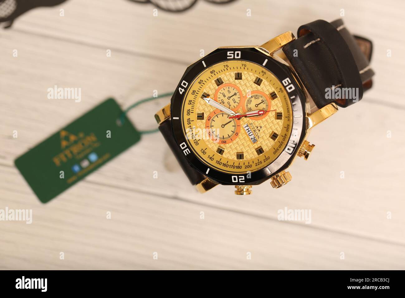 Hand wrist watch chronograph classic designer time clock Stock Photo ...