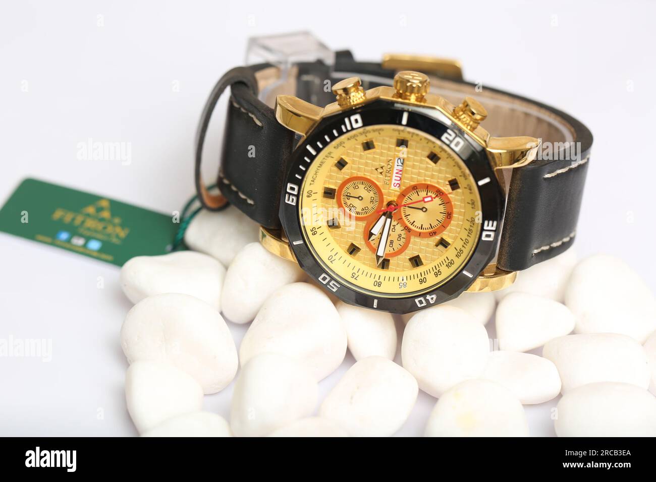 Hand wrist watch chronograph classic designer time clock Stock Photo ...