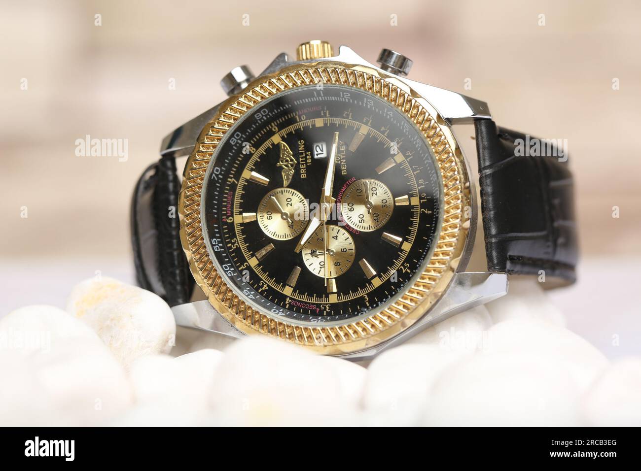 Hand wrist watch chronograph classic designer time clock Stock Photo ...