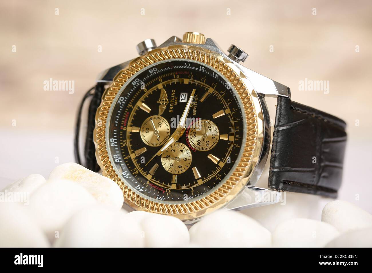 Hand wrist watch chronograph classic designer time clock Stock Photo ...