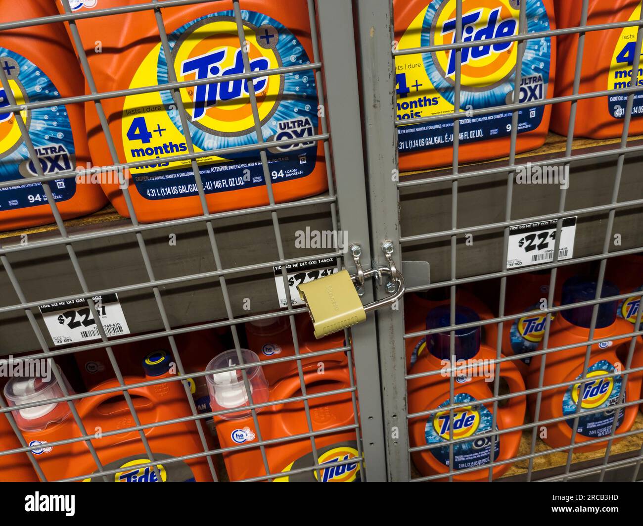 Packages of Procter & Gamble's Tide detergent are locked up to deter shoplifters in a store in ...