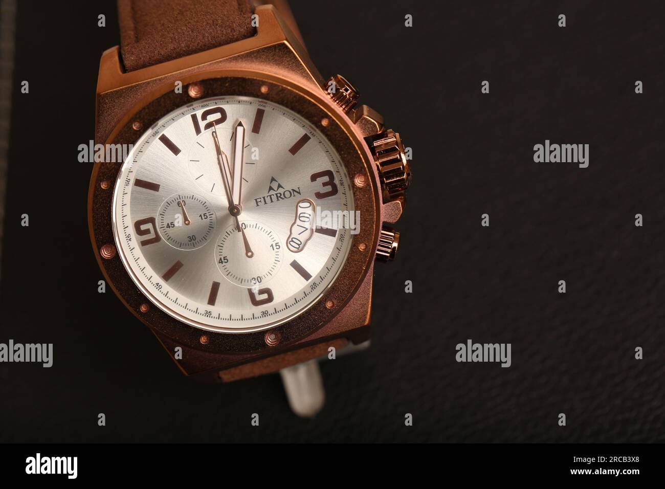 Hand wrist watch chronograph classic designer time clock Stock Photo ...
