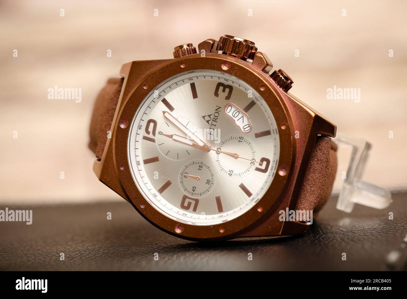 Hand wrist watch chronograph classic designer time clock Stock Photo ...