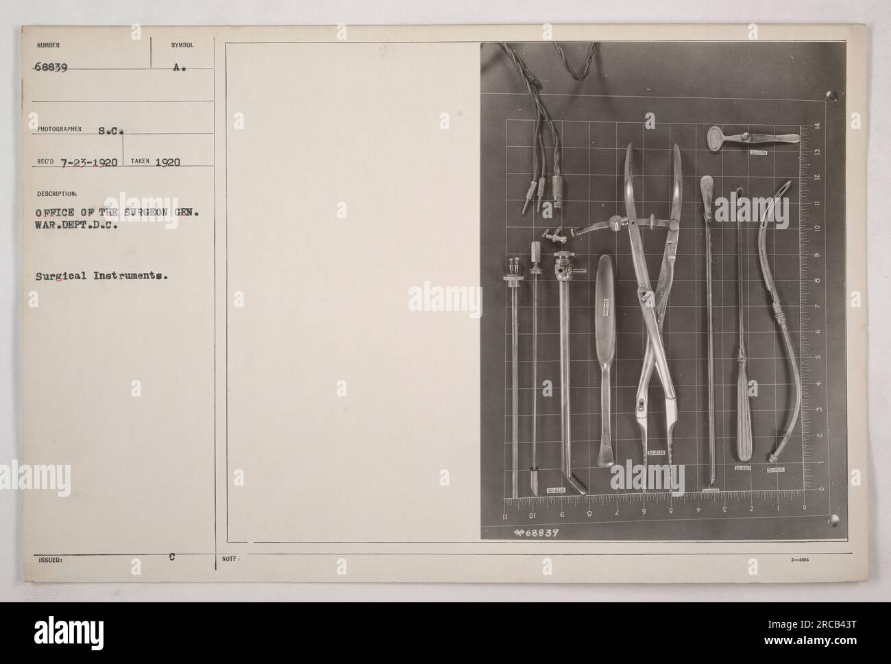 A photograph showing a collection of surgical instruments issued by the ...