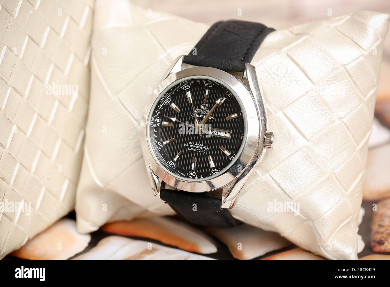 Hand wrist watch chronograph classic designer time clock Stock Photo ...