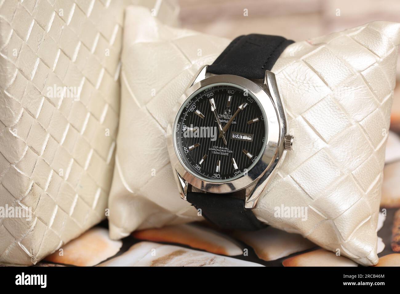 Hand wrist watch chronograph classic designer time clock Stock Photo ...