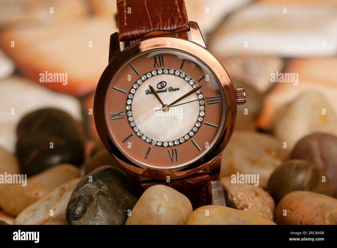 Hand wrist watch chronograph classic designer time clock Stock Photo ...