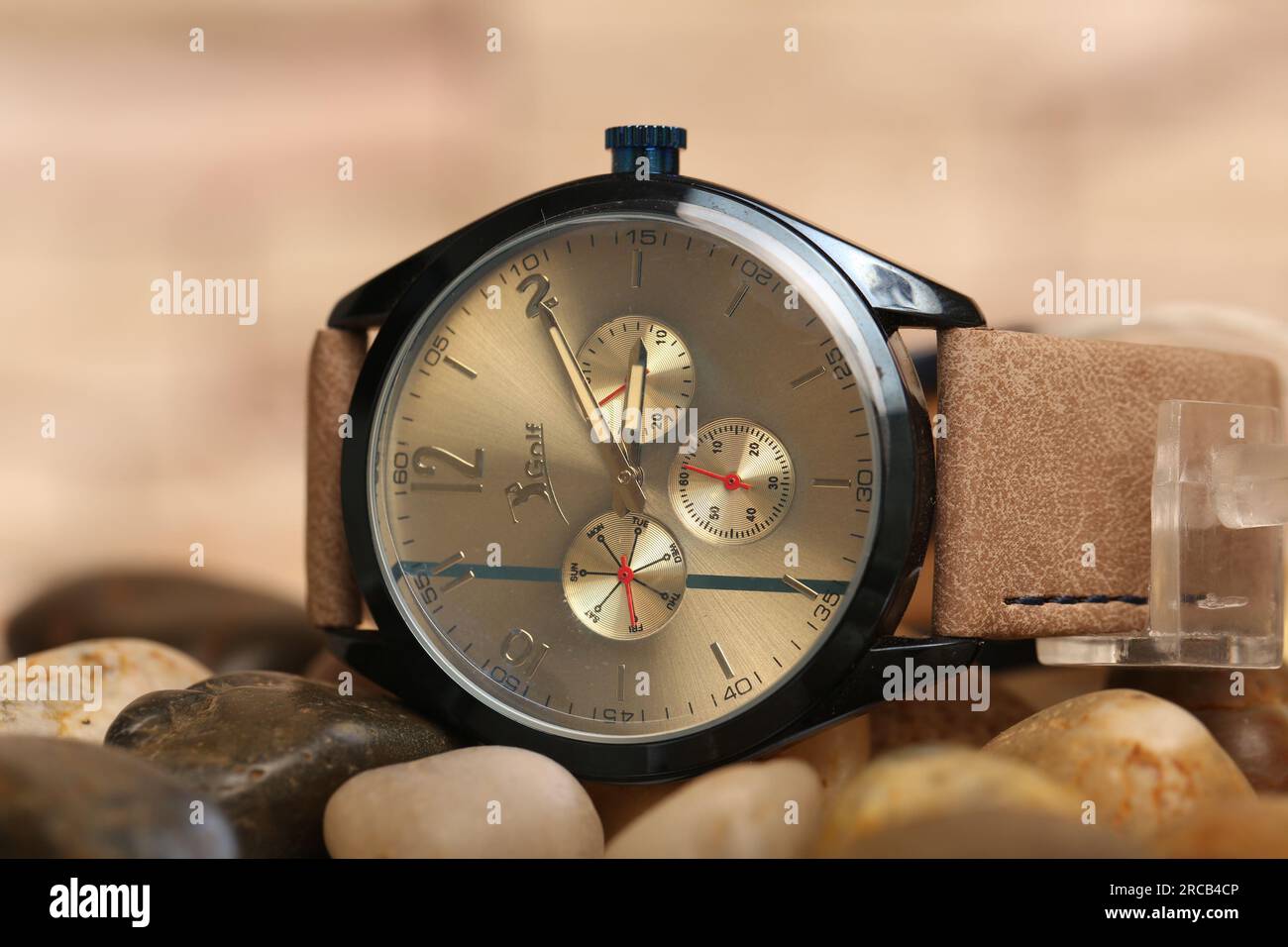 Hand wrist watch chronograph classic designer time clock Stock Photo ...