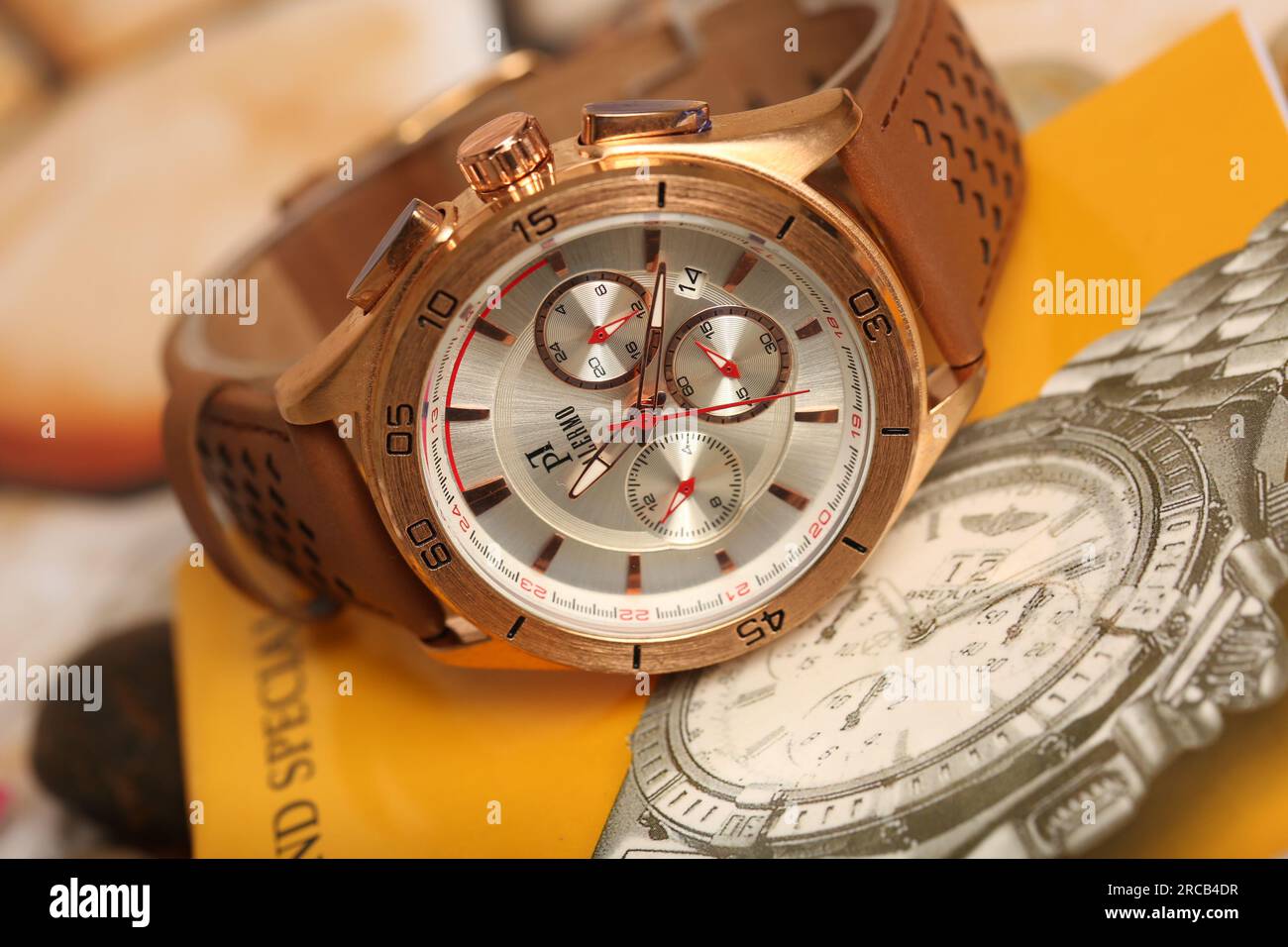 Hand wrist watch chronograph classic designer time clock Stock Photo ...