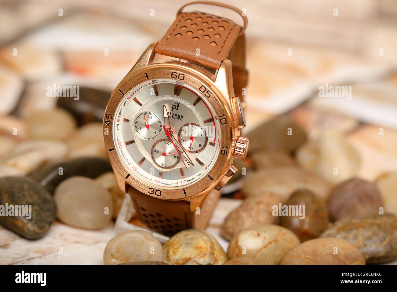 Hand wrist watch chronograph classic designer time clock Stock Photo ...