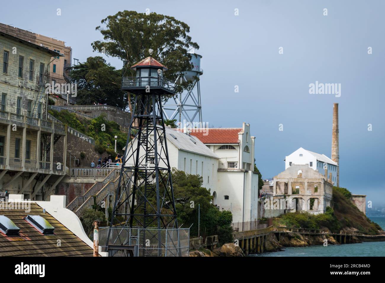 Buildings and watch tower in Alcatraz, San Francisco, California Stock ...