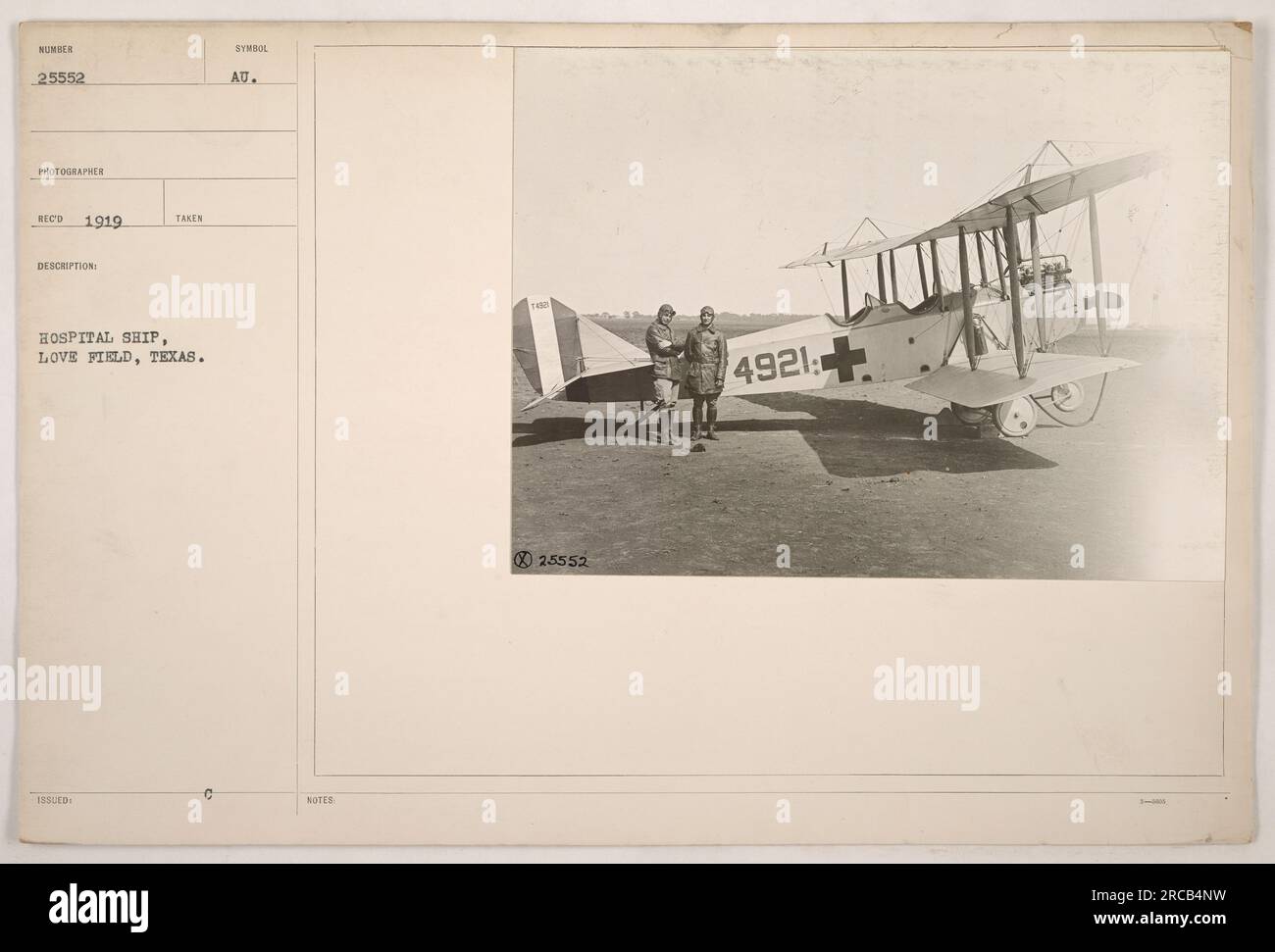An image taken in 1919 at Love Field, Texas, showing a hospital ship ...