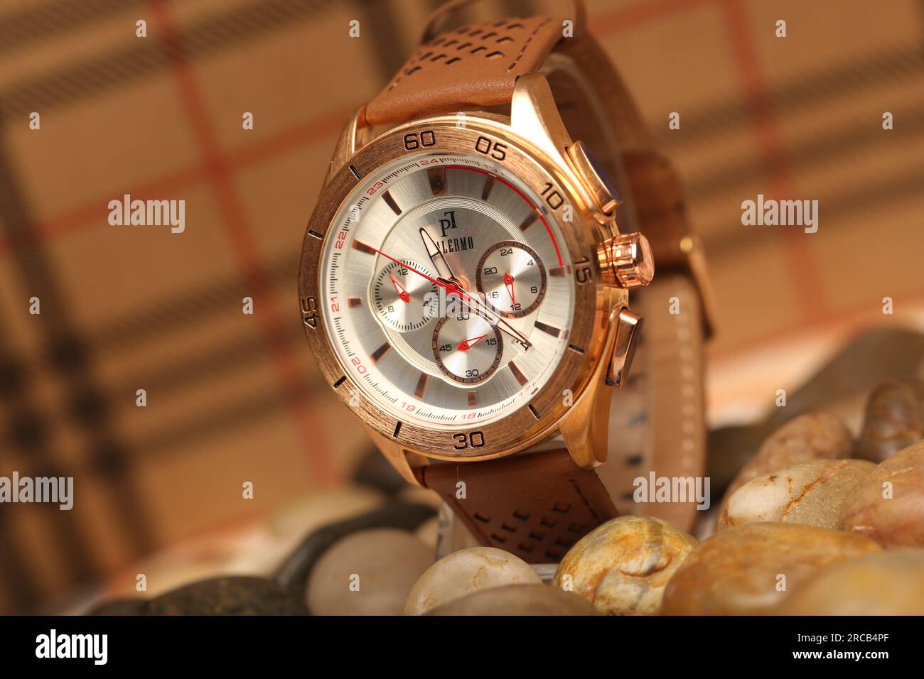 Hand wrist watch chronograph classic designer time clock Stock Photo ...