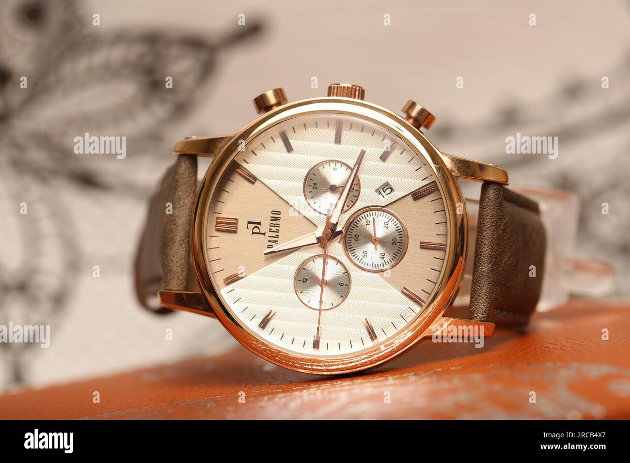 Hand wrist watch chronograph classic designer time clock Stock Photo ...