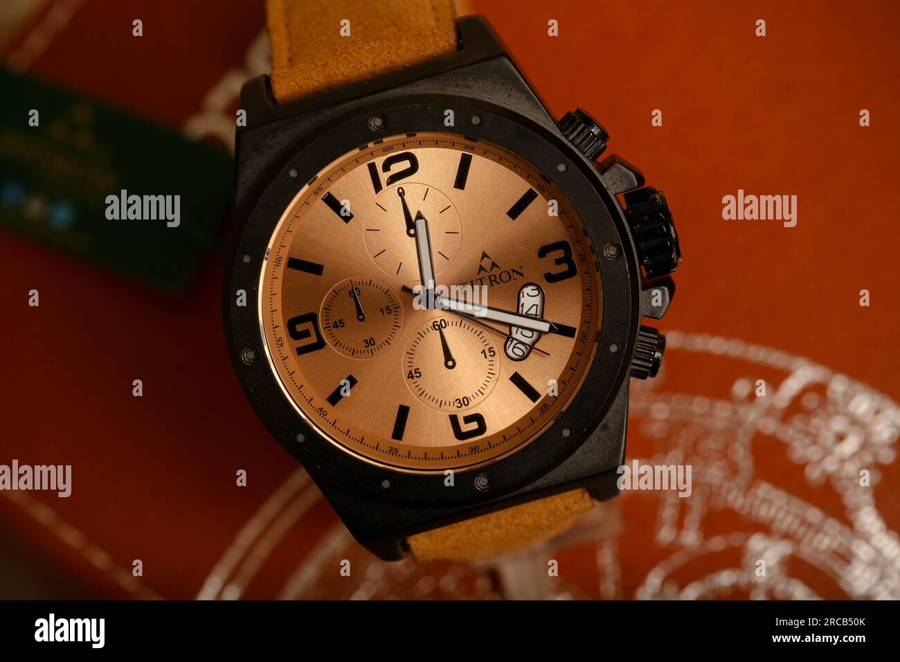 Hand wrist watch chronograph classic designer time clock Stock Photo ...