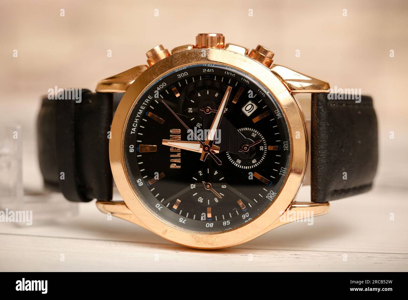 Hand wrist watch chronograph classic designer time clock Stock Photo ...