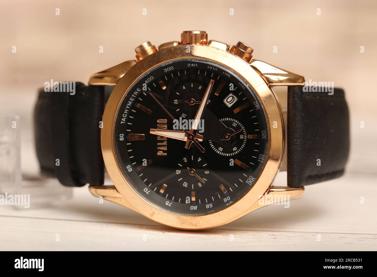 Hand wrist watch chronograph classic designer time clock Stock Photo ...