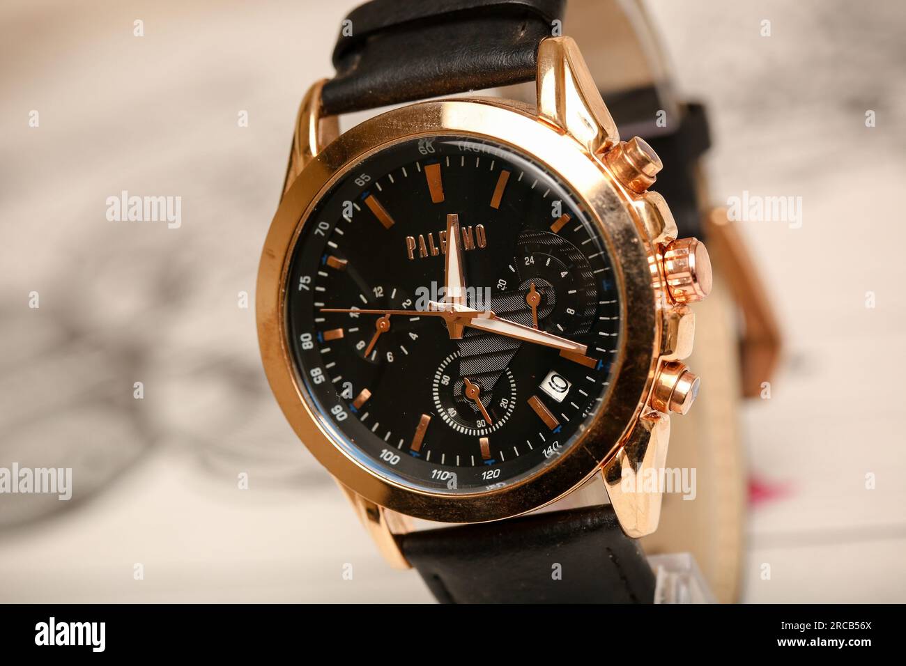 Hand wrist watch chronograph classic designer time clock Stock Photo ...