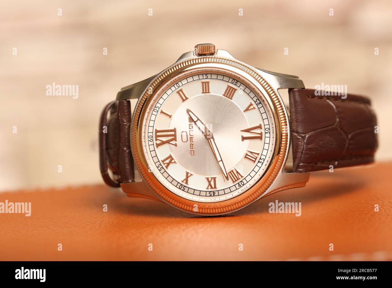 Hand wrist watch chronograph classic designer time clock Stock Photo ...