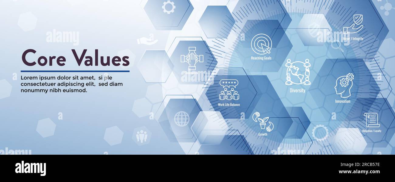 Core Values or Mission and Vision Icon Set and Web Header Banner Stock ...