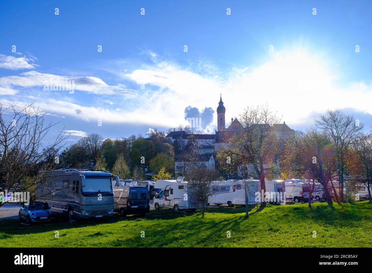 Camper site, car park, camper, Andechs Monastery, Fuenfseenland, Upper ...