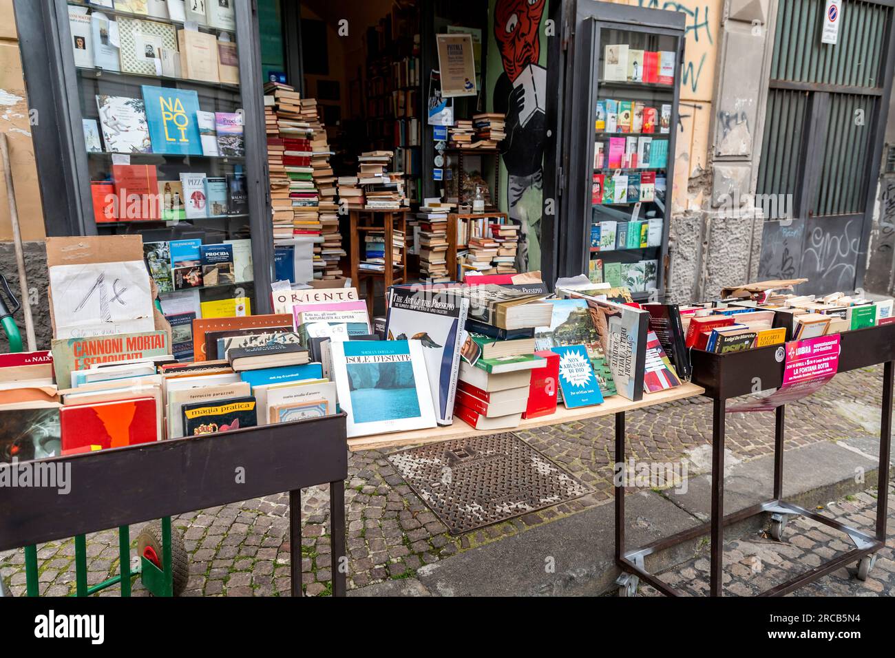 Naples, Italy - APR 9, 2022: Second hand used books for sale on a ...