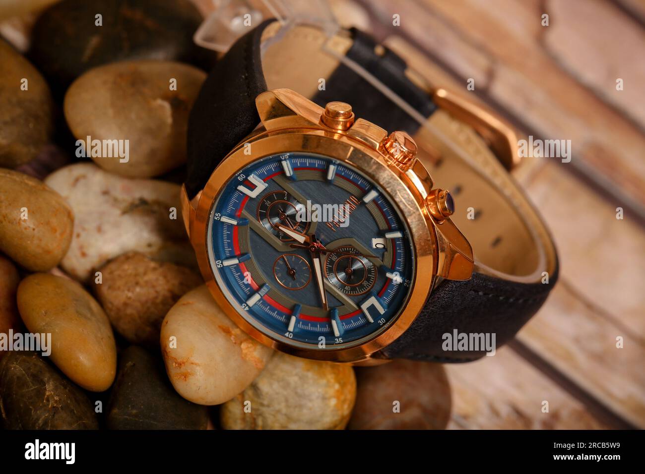 Hand wrist watch chronograph classic designer time clock Stock Photo ...