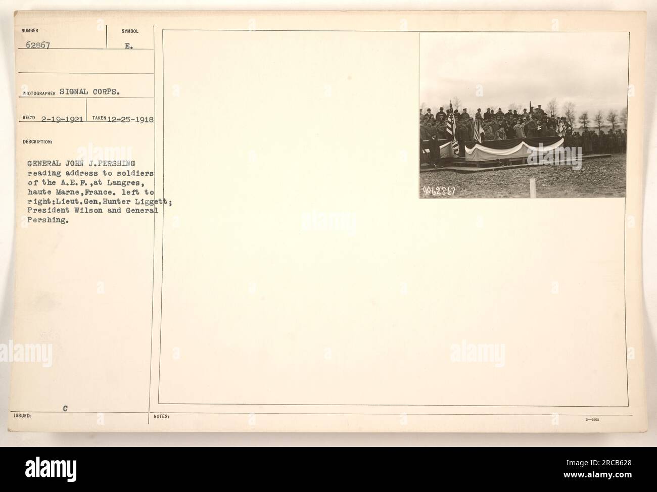 General John J. Pershing reading an address to soldiers of the A.E.F ...