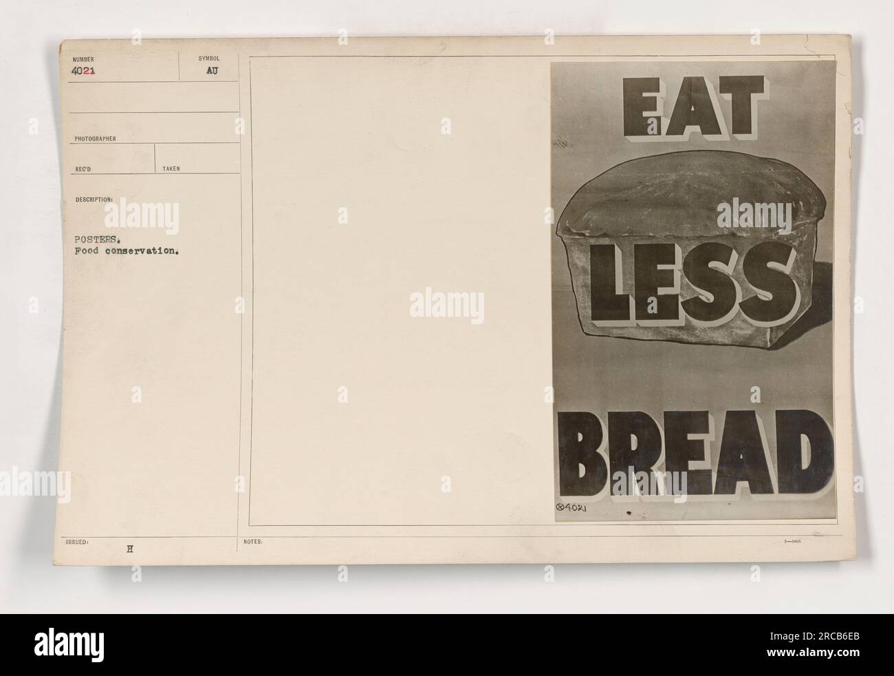 A poster encourages food conservation during World War One. The image ...