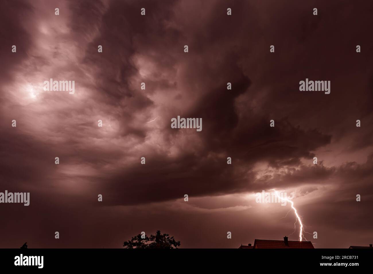 Lightning and thunderstorm at night in July in Germany Stock Photo - Alamy