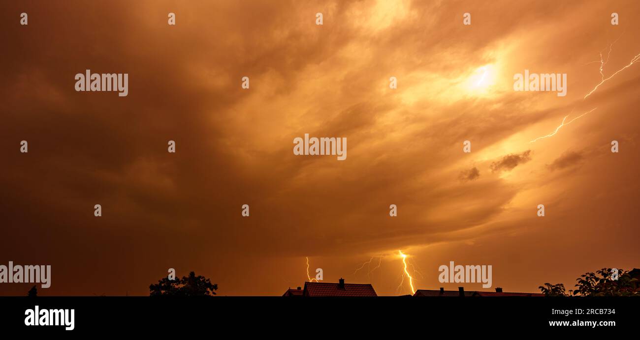 Lightning and thunderstorm at night in July in Germany Stock Photo - Alamy