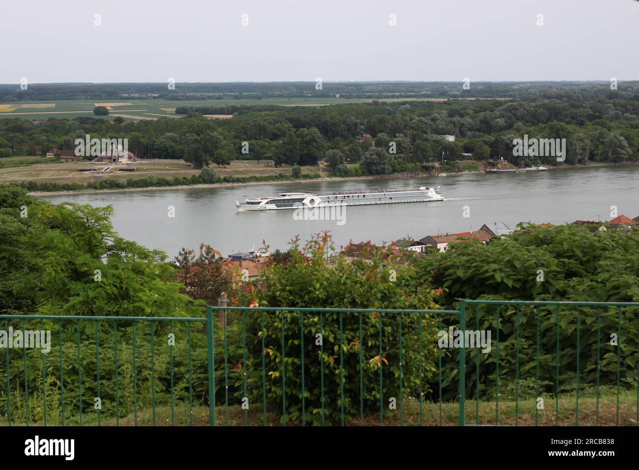 A passenger ship during navigation on the Danube river from the ...