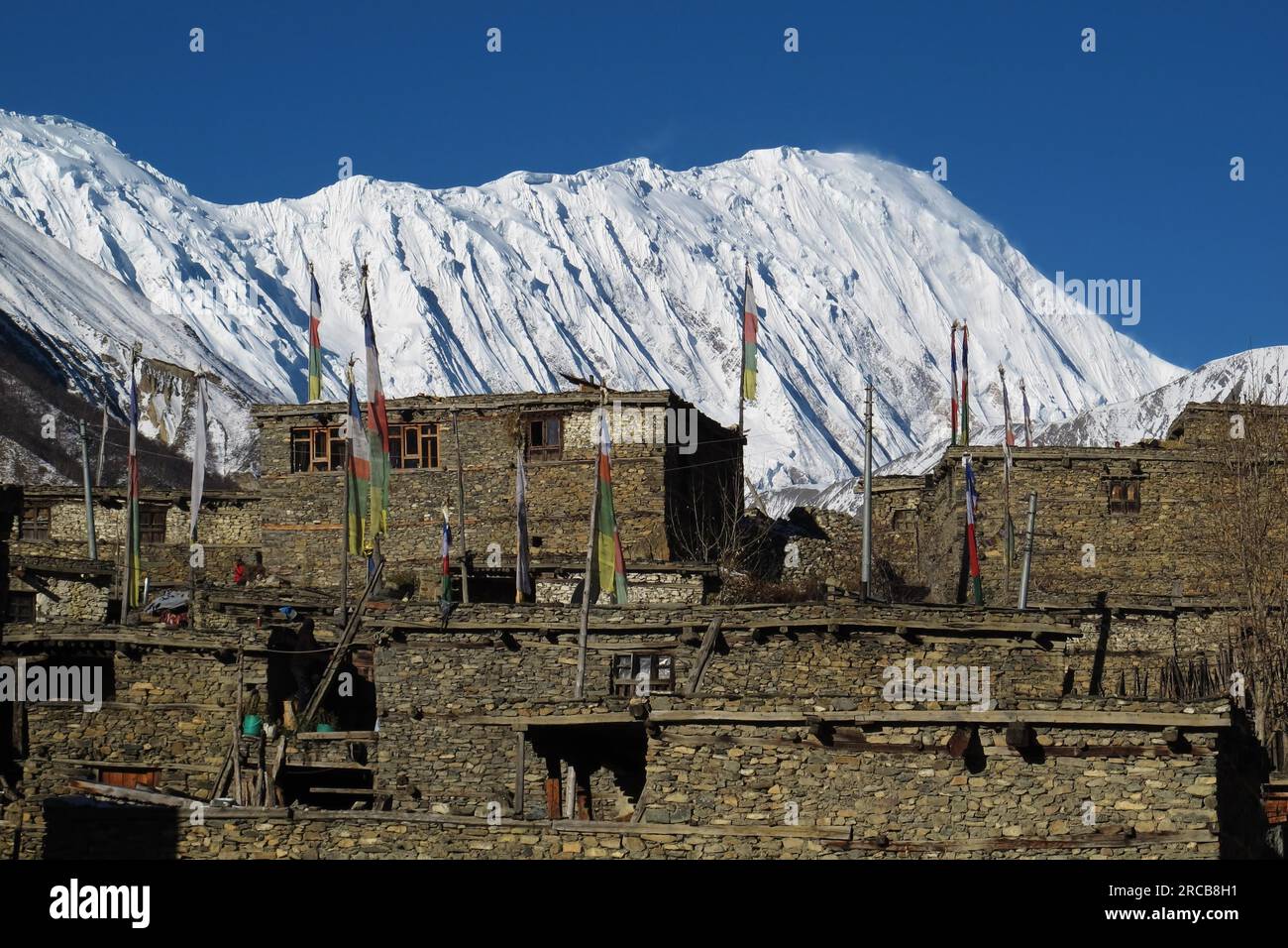 Tilicho Peak and village Khangsar, Annapurna Conservation Area, Nepal ...