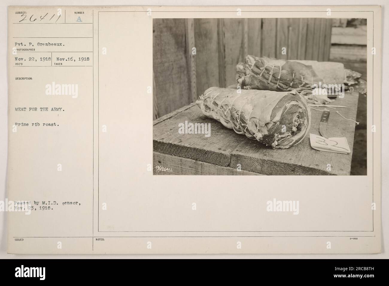 American soldiers prepare meat for the army during World War One. In ...
