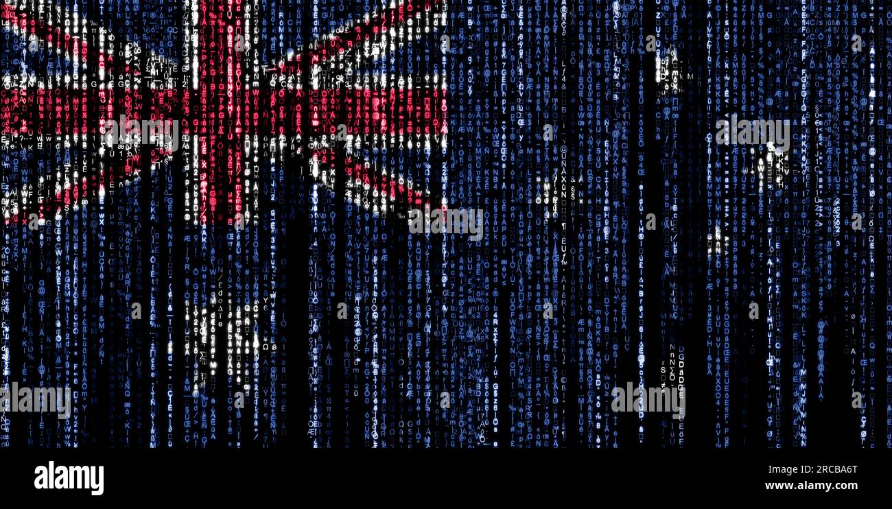 Flag of Australia on a computer binary codes falling from the top and ...