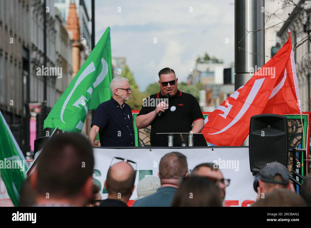 London, UK. 13 July 2023. RMT President Alex Gordon at the 'Save Our ...