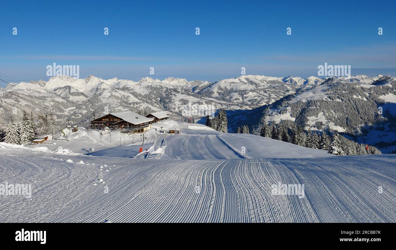 Summit station of the Wispile ski area. Winter landscape in Gstaad ...
