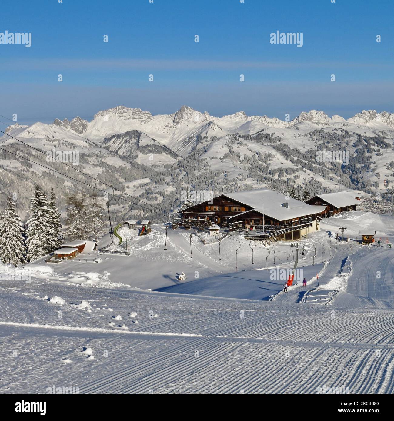 Summit station and restaurant on top of Mt Wispile. Ski area in Gstaad ...