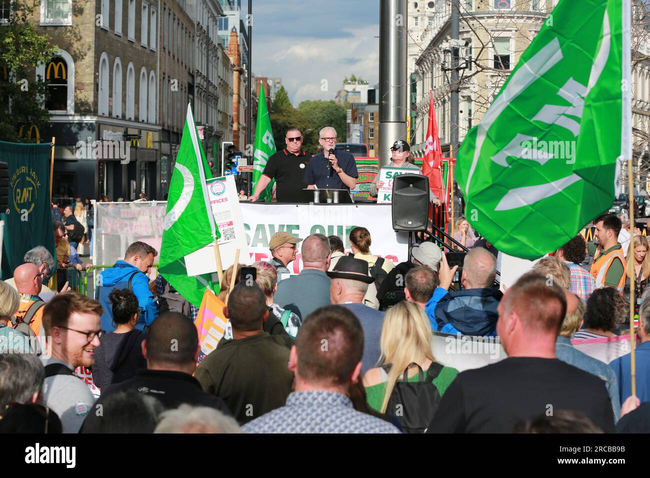 London, UK. 13 July 2023. MP Jeremy Corbyn at the 'Save Our Ticket ...