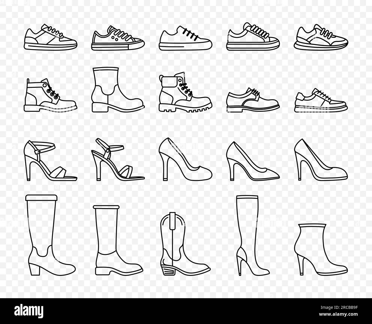 Flta Vector Linear Male and Female Shoes Icon Set Isolated. Sneakers ...