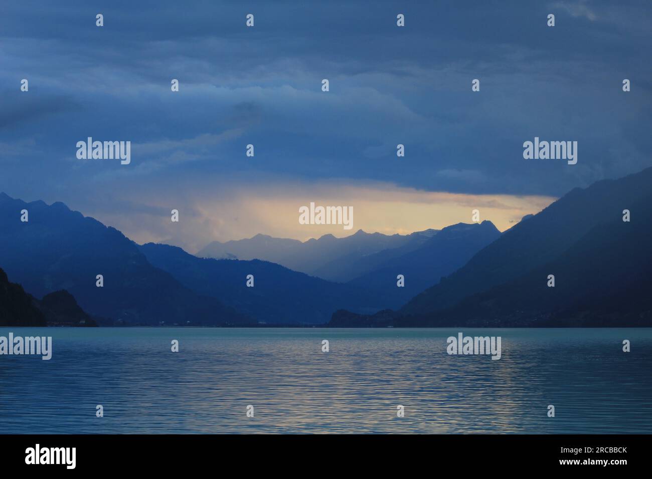 Sunset view from Brienz. Thunderstorm arriving over Interlaken ...