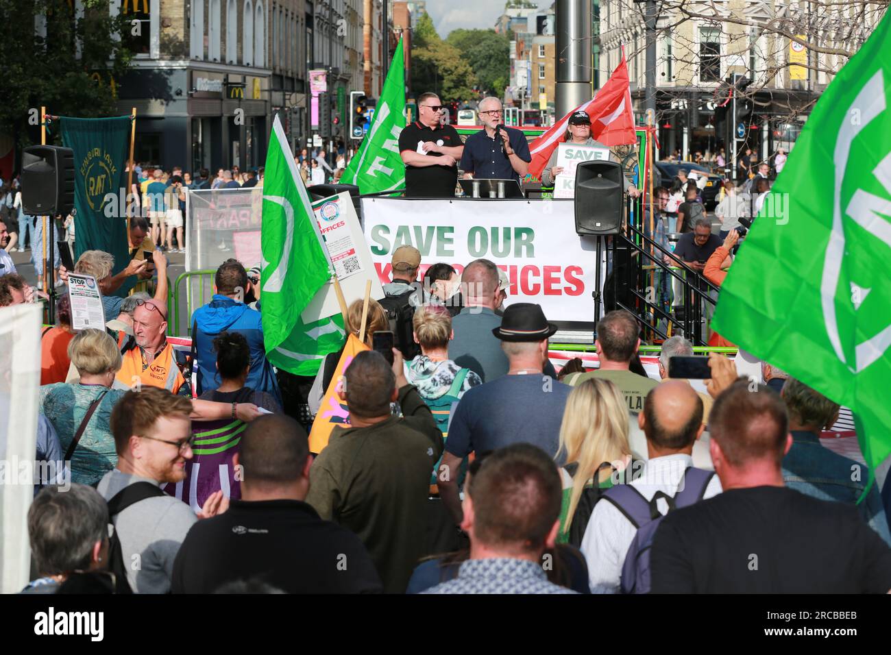 London, UK. 13 July 2023. MP Jeremy Corbyn at the 'Save Our Ticket ...