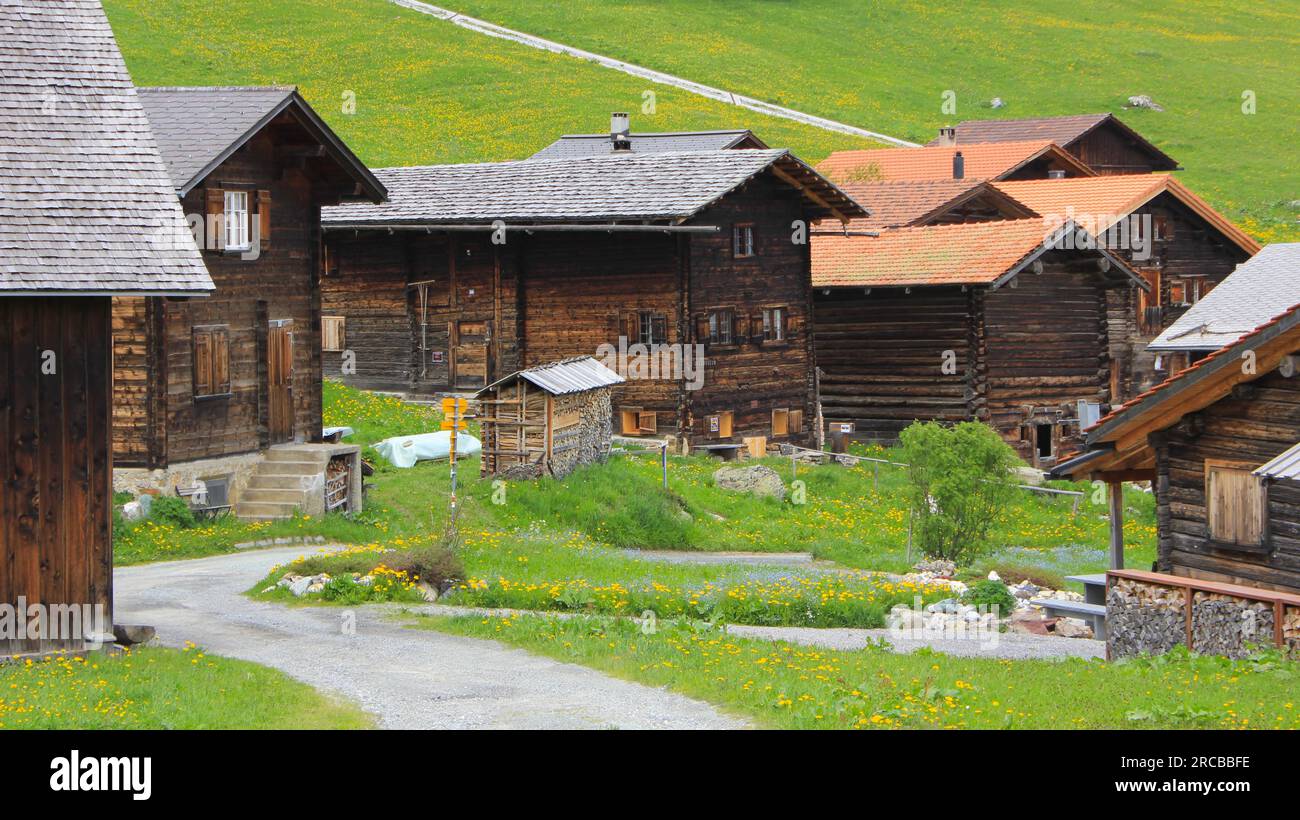 Old timber chalets in Obermutten, Switzerland Stock Photo - Alamy