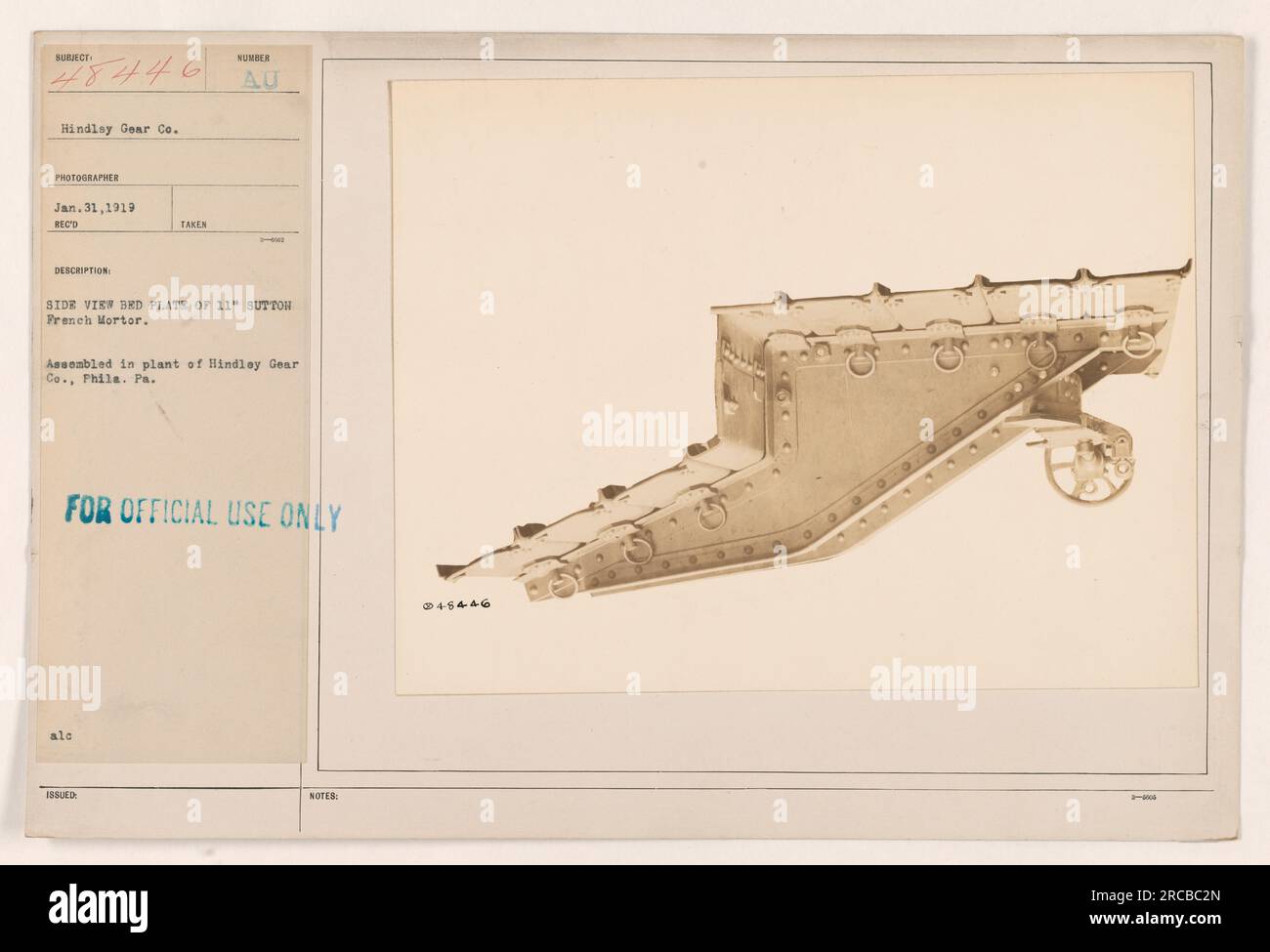Side view of the bed plate of an 11" Sutton French mortar. This mortar ...