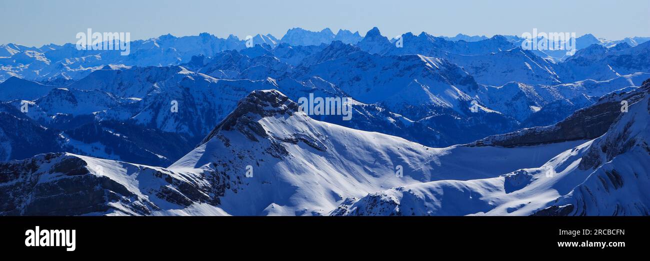 Mountain Ranges of the Swiss and Austrian Alps seen from Chaserrugg ...
