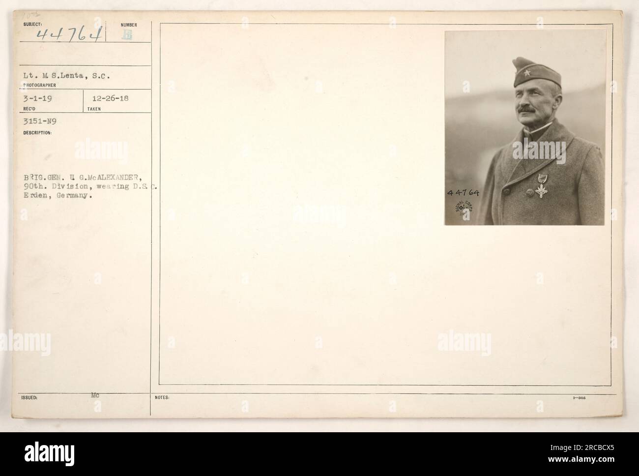 Brig. Gen. U.G. McAlexander of the 90th Division, wearing the ...