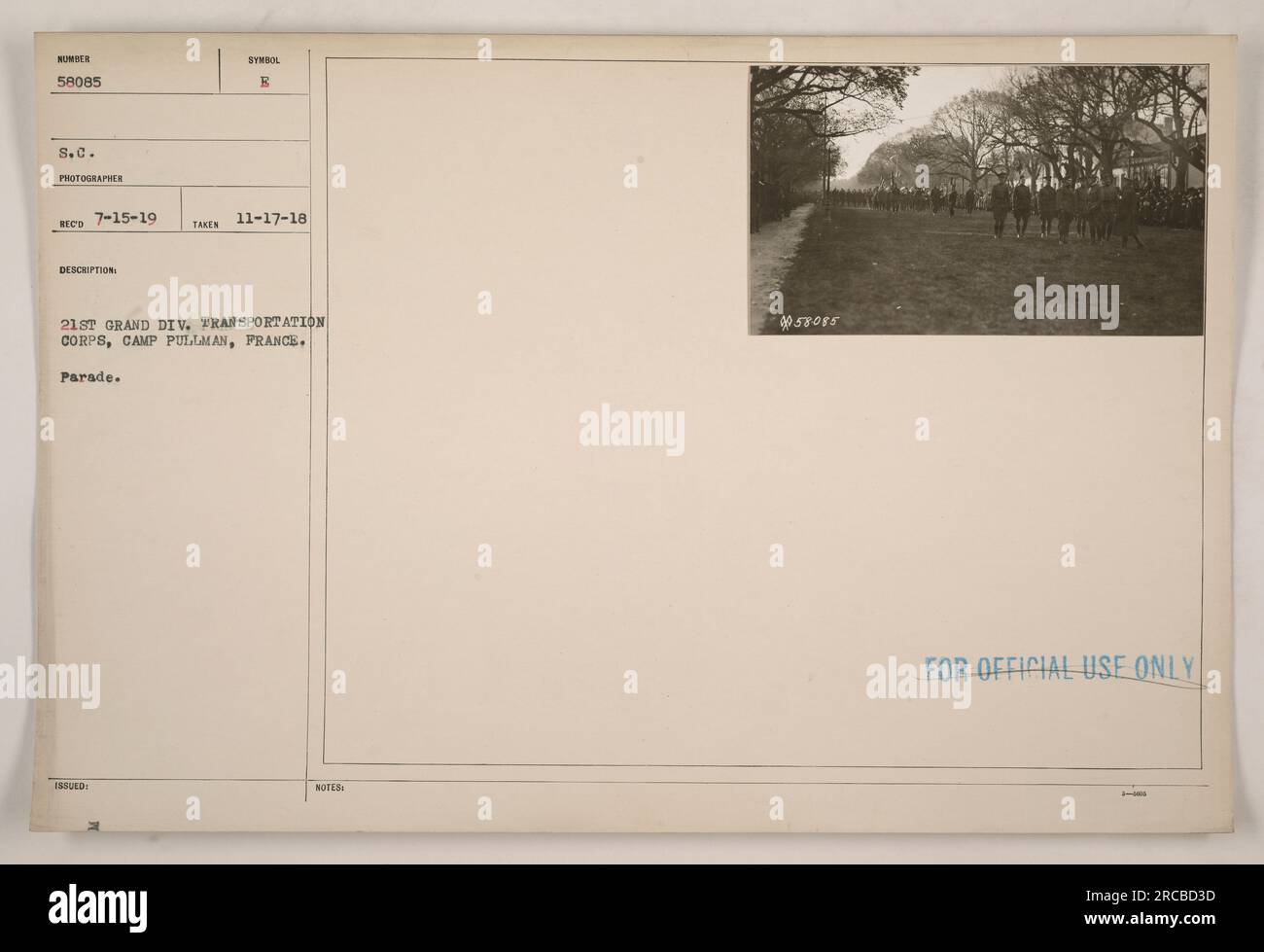 21st Grand Div. Transportation Corps marching in a parade at Camp ...