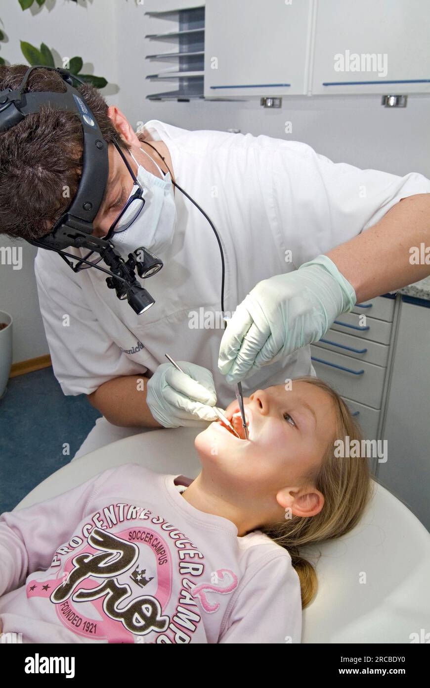 Girl At The Dentist Patient Dental Check Up Doctor Office Treatment Exam Mouth Guard Stock